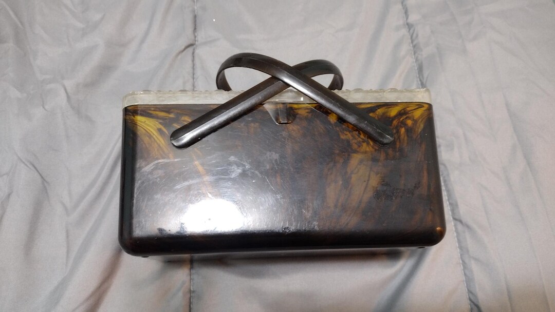 Vintage Lucite Purse Tortoise Color & Clear Top Rectangular Shaped ...