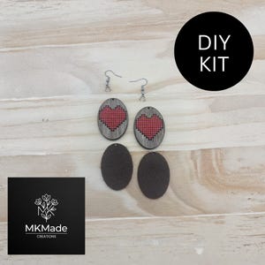 Oval Heart Cross Stitch Earrings DIY Kit - Etsy