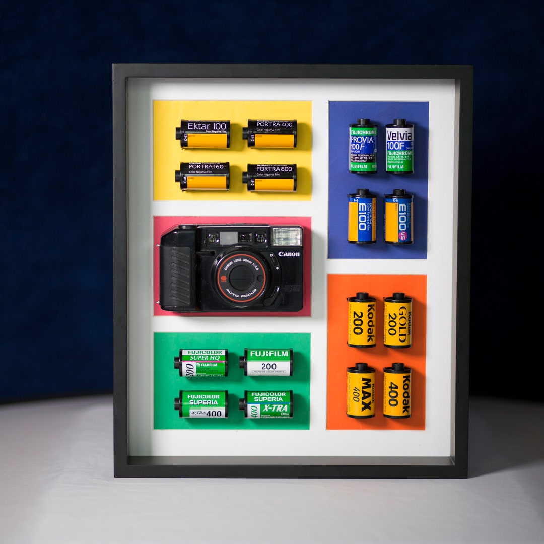 Wood Framed 35mm Canon Camera & Color Film Canisters, Gift for Him ...