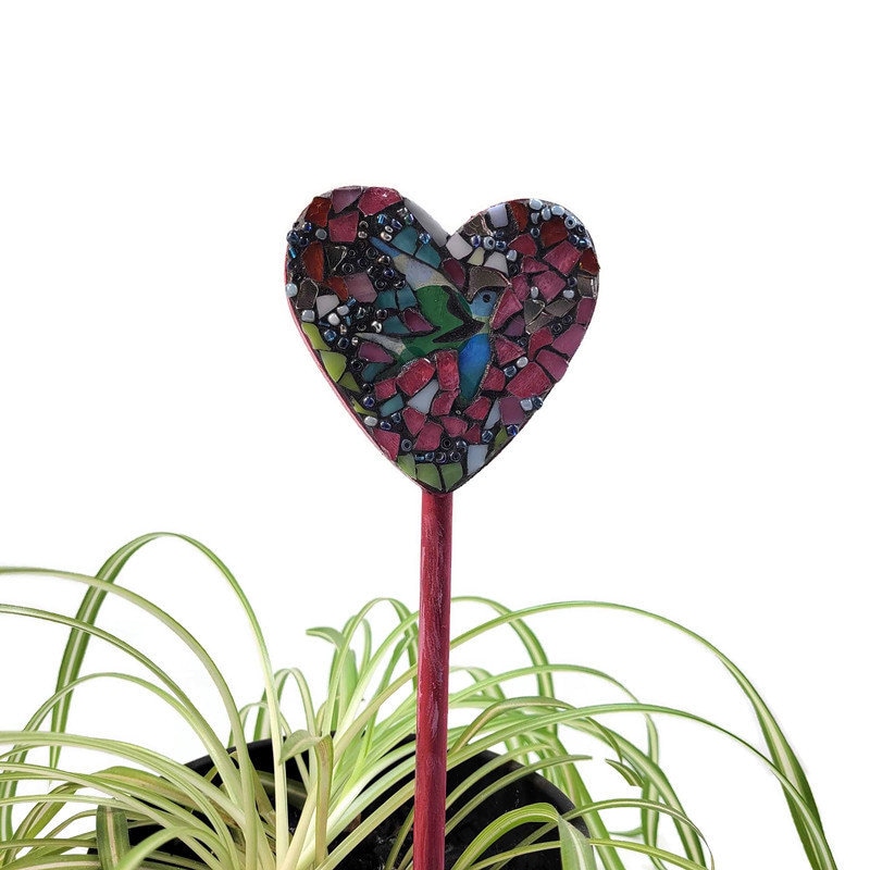 Mosaïque oiseau plante pieu Saint-Valentin en forme de coeur jardin d ...