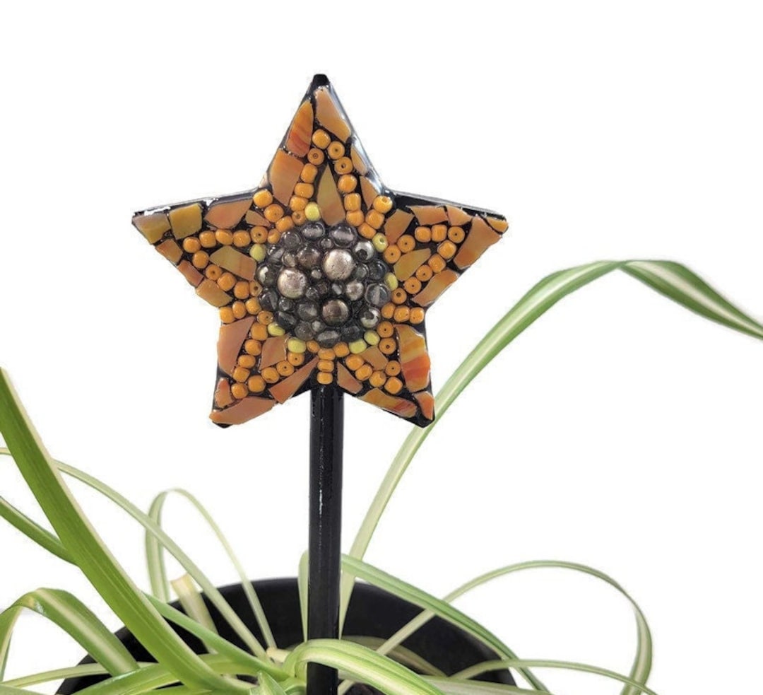 Mosaic Orange Star Sun Flower Plant Stake, Indoor Garden, Potted Plant ...