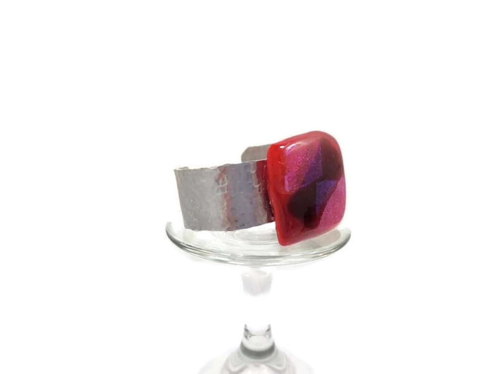 Adjustable Band Aluminum Fused Glass Cuff Bracelet Pink Red - Etsy