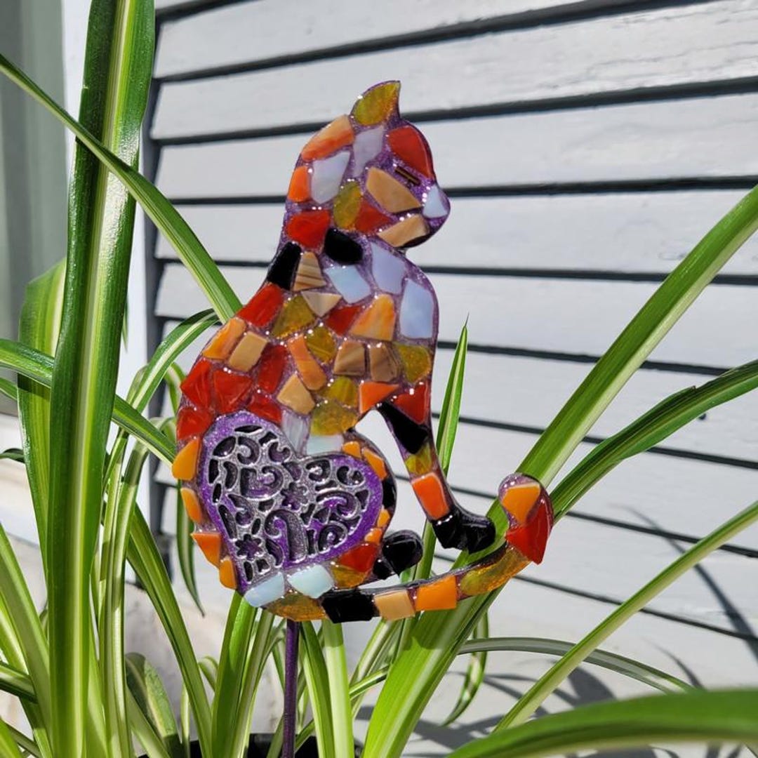 Calico Cat Plant Pick Mosaic Feline Plant Stake Garden Decor Indoor ...