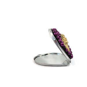 Mosaic Jesus Cameo Double Sided Heart Make up Mirror With Purple Beads ...