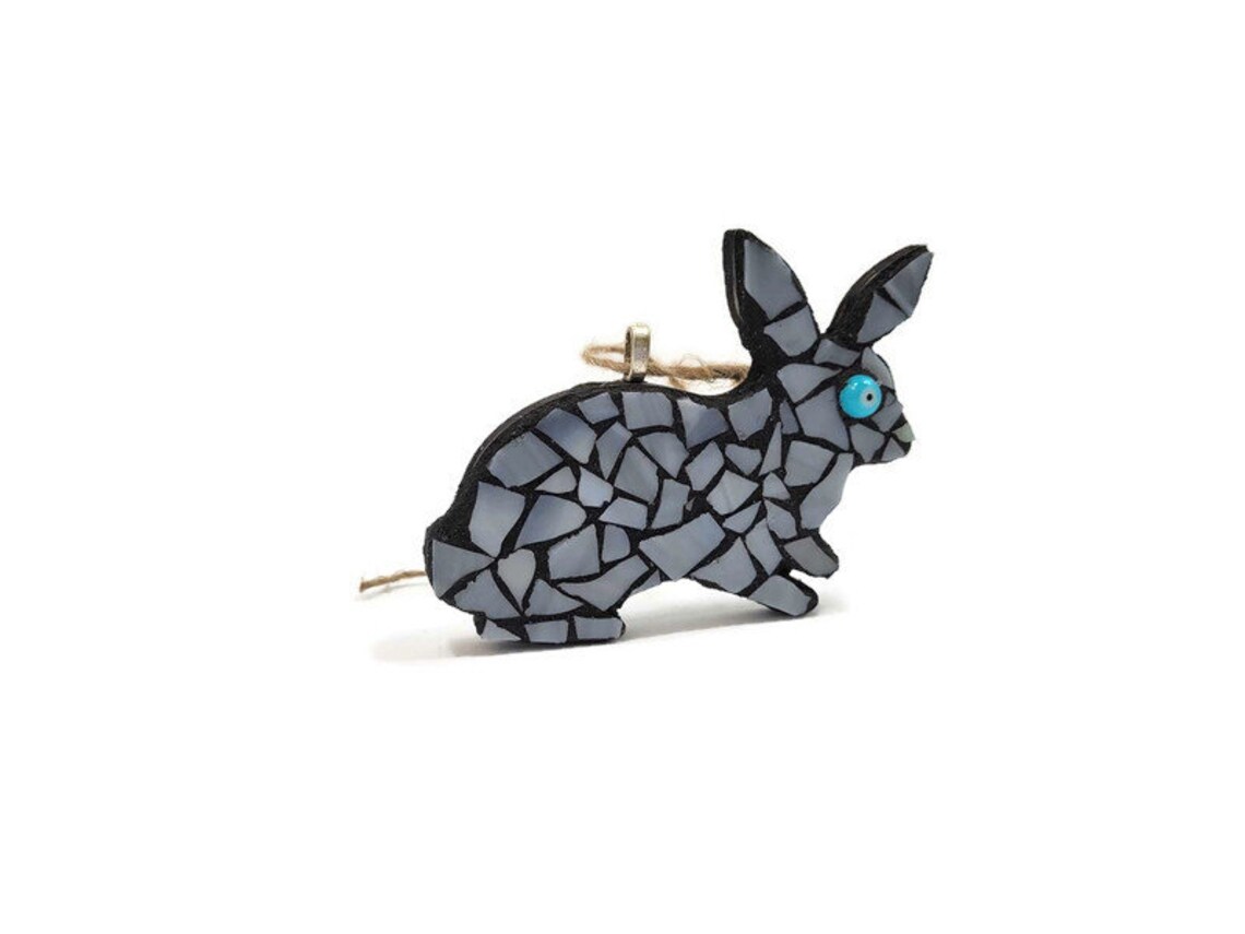 Mosaic Bunny Rabbit Ornament Gray Stained Glass Rabbit - Etsy