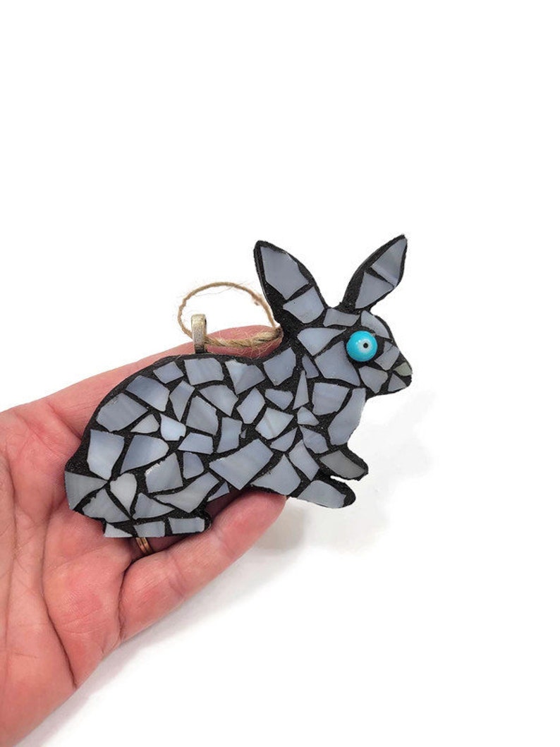 Mosaic Bunny Rabbit Ornament Gray Stained Glass Rabbit - Etsy