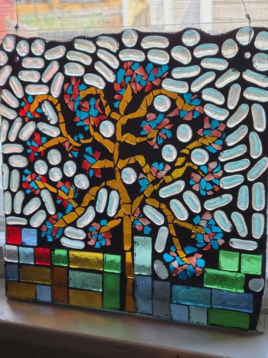 Glass Mosaic Tree of Life Nursery Hanging Window Panel | Etsy