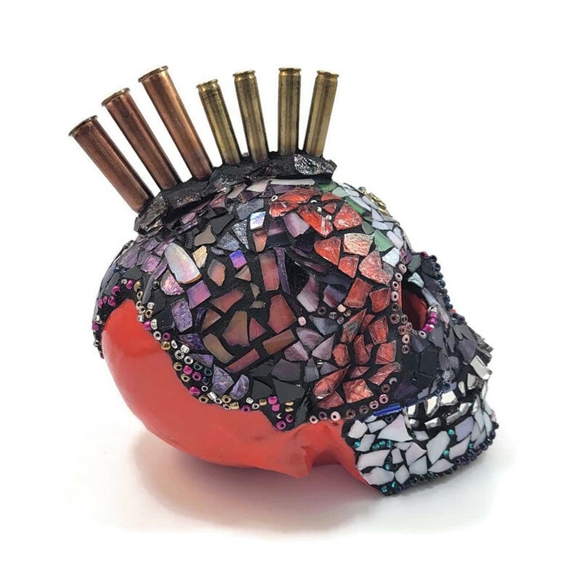 3D Mosaic Punk Rocker Skull With Gun Shell Casing Mohawk - Etsy
