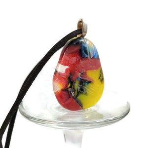 Funky Fused Glass Pendant Necklace, Yellow Red Blue and Clear, Dichroic ...