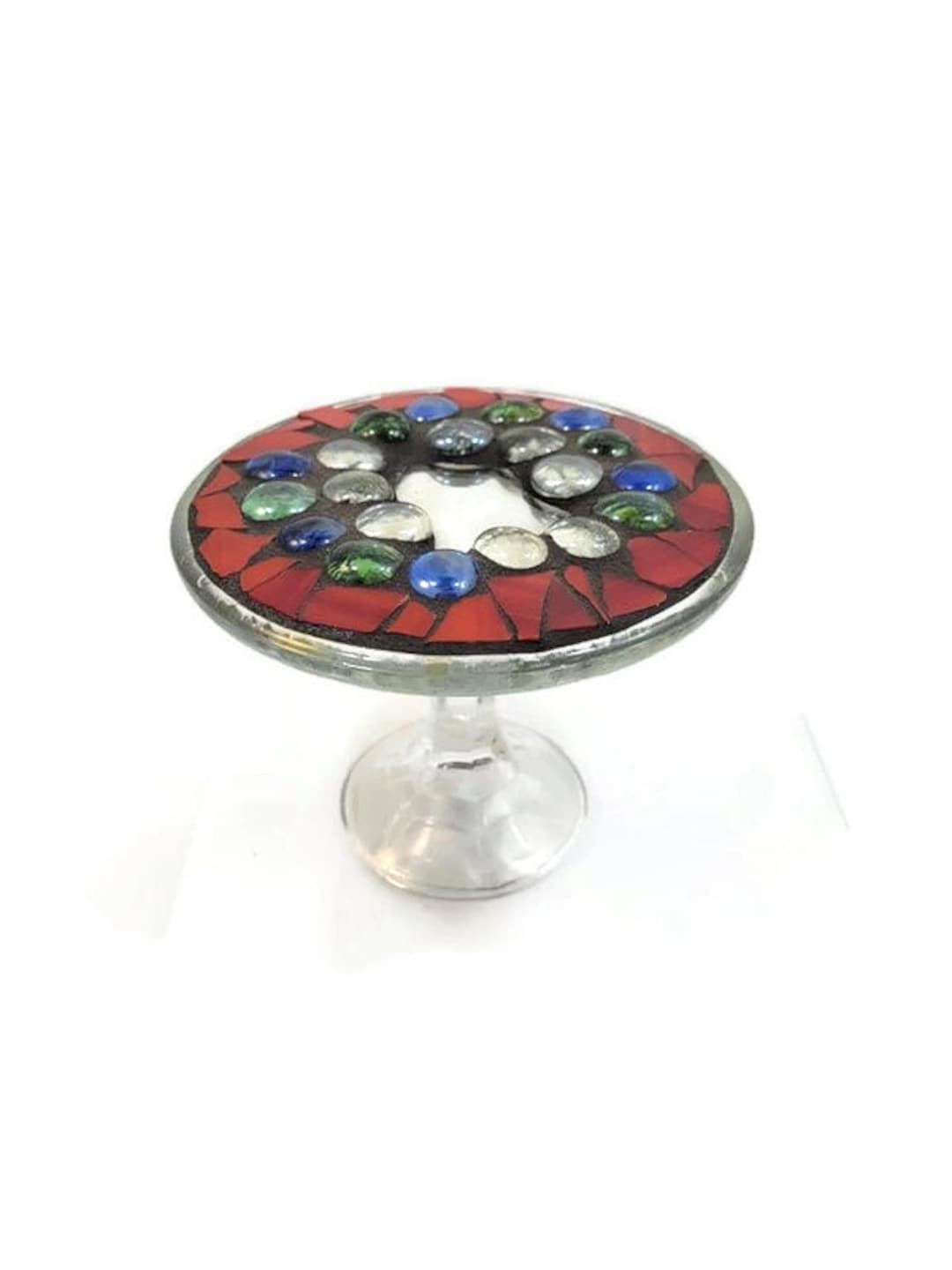 Red Stained Glass Mosaic Raised Display Tray With Round Mirror, Jewelry ...