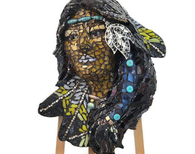 Stained Glass Mosaic Native American Woman, Wall Hanging Art - Etsy