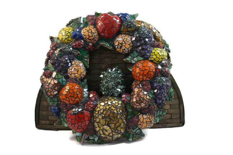 Mosaic Fruit Wreath, Stained Glass Cornucopia, Wall Decor - Etsy