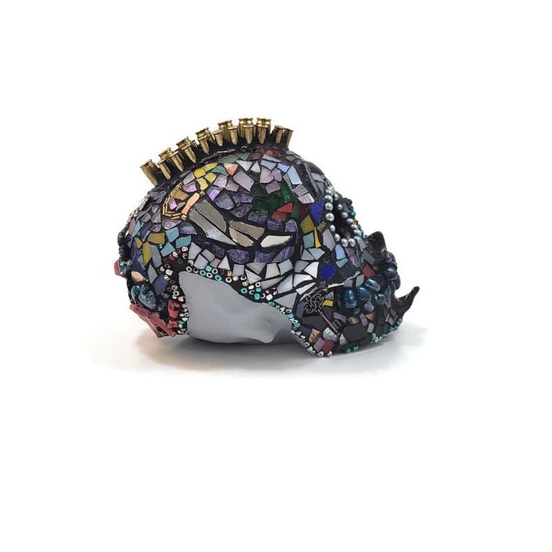 3D Mosaic Pirate Skull Art, Gun Shell Mohawk, Stained Glass Rose Sword ...