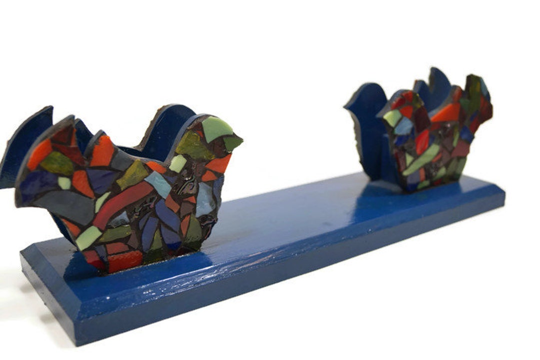 Double Taper Candle Holder Love Birds Wooden Stained Glass Table Top ...