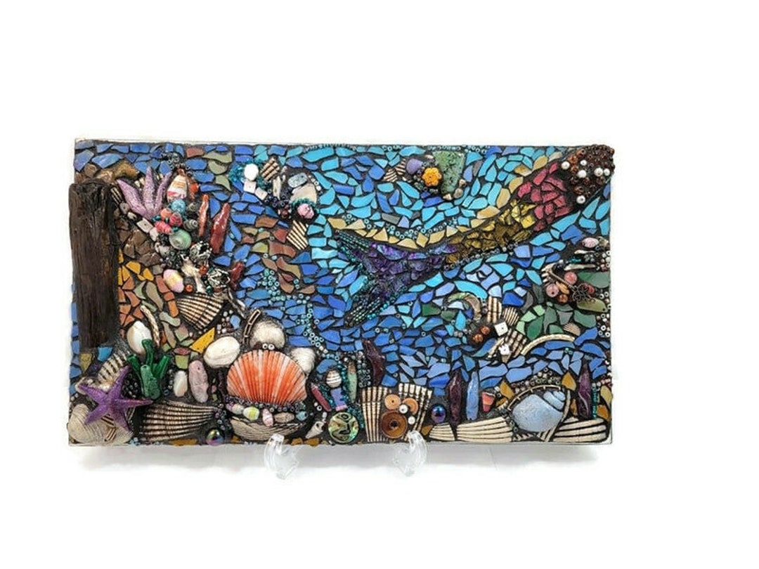 Mermaid Mosaic Glass Panel, Ocean, Sea Scape, Corral, Shells, Under the ...