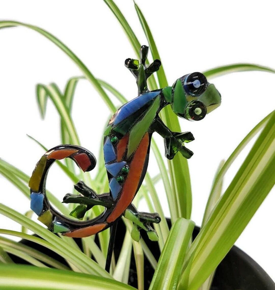 Lizard Plant Pick Stake Mosaic Reptile Gecko Potted Plant Bling Art ...