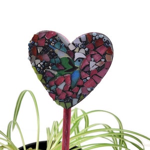 Mosaic Bird Plant Stake Valentine Heart Shaped Stake Indoor Garden ...