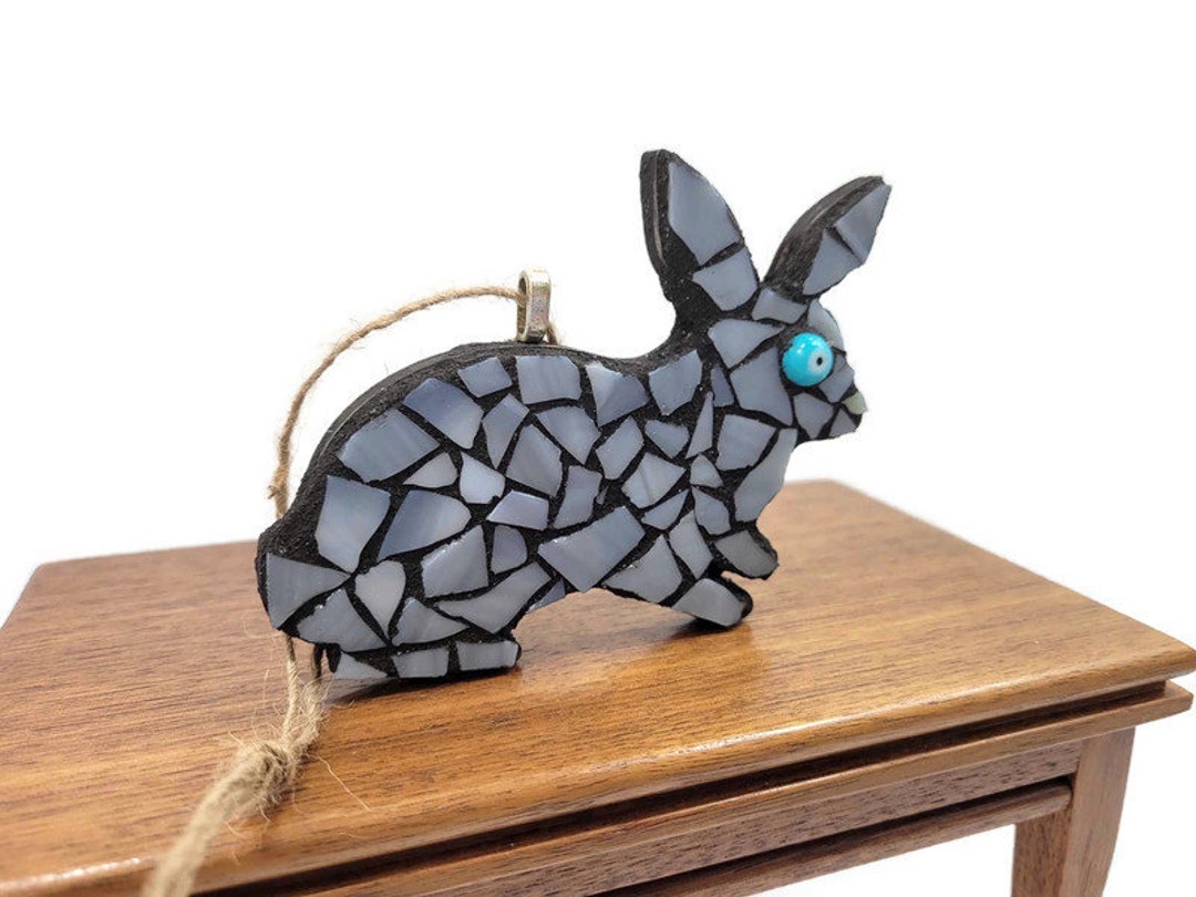Mosaic Bunny Rabbit Ornament, Gray Stained Glass Rabbit, Easter Bunny ...