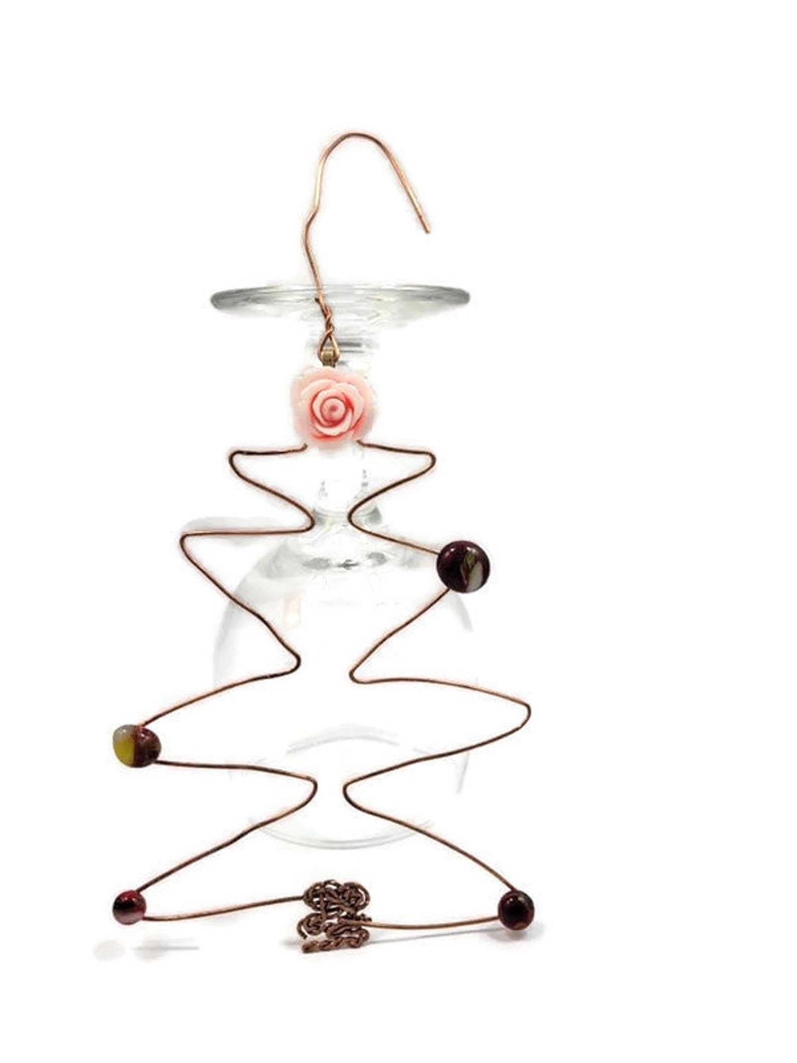 Copper Wire Christmas Tree Ornament Pink Rose and Fused Glass - Etsy