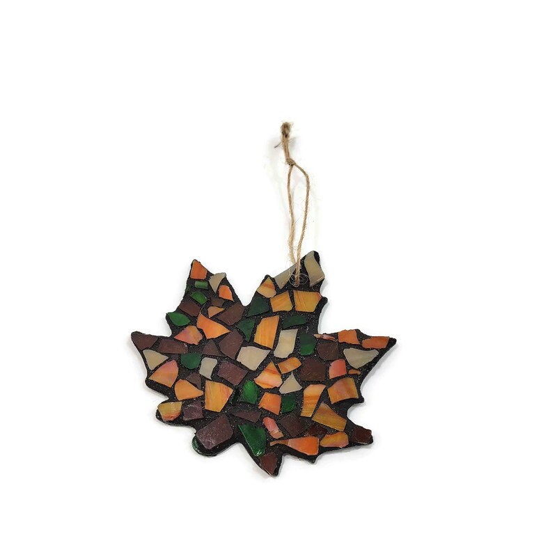 Mosaic Maple Leaf Ornament Fall Autumn Home Decor Stained - Etsy