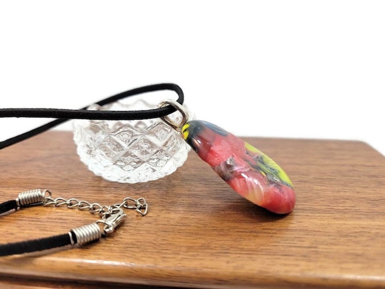 Funky Fused Glass Pendant Necklace Yellow Red Blue and Clear - Etsy