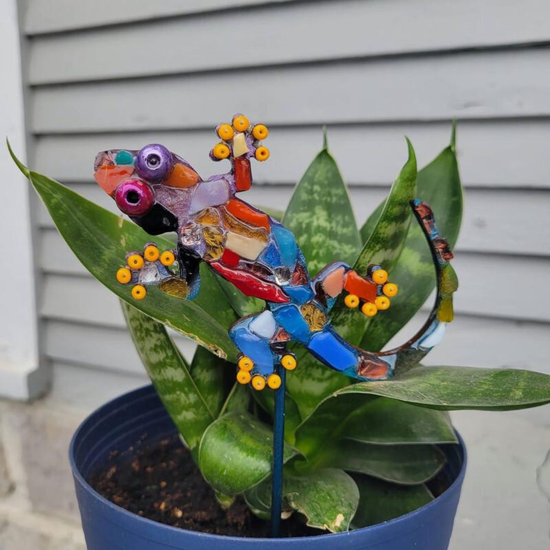 Mosaic Lizard Plant Stake – Garden Decor – Resin Coated Gecko Pick - Etsy