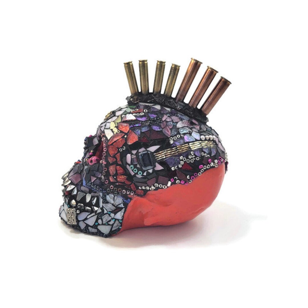 3D Mosaic Punk Rocker Skull With Gun Shell Casing Mohawk, Stained Glass ...