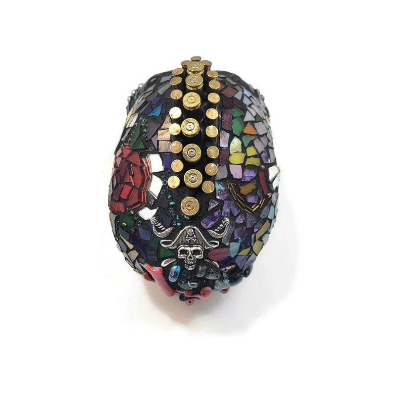 3D Mosaic Pirate Skull With Gun Shell Casing Mohawk, Mustache Goatee ...