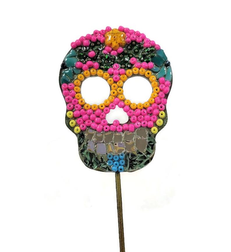 Handmade Mosaic Sugar Skull Plant Marker Day of the Dead Garden Decor ...