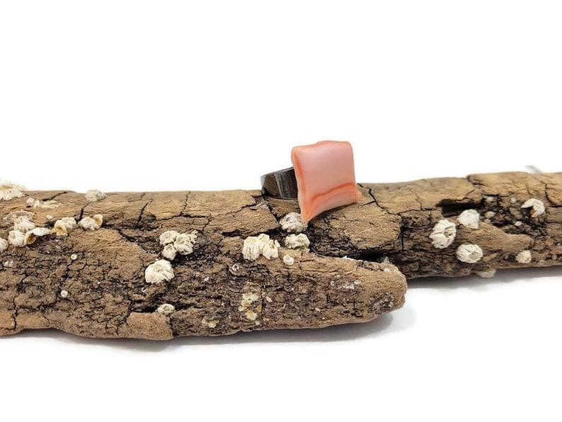 USA Size 8 Orange Fused Glass Ring Hematite Band Fall Fun - Etsy