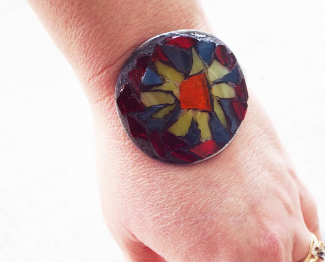 Adjustable Mosaic Stained Glass Flower Spoon Cuff Art | Etsy