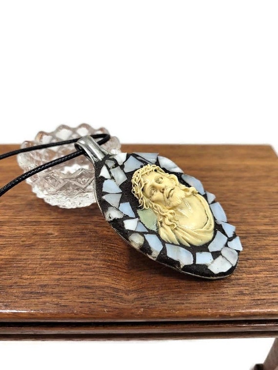 Mosaic Stained Glass Jesus Spoon Pendant Necklace Religious | Etsy