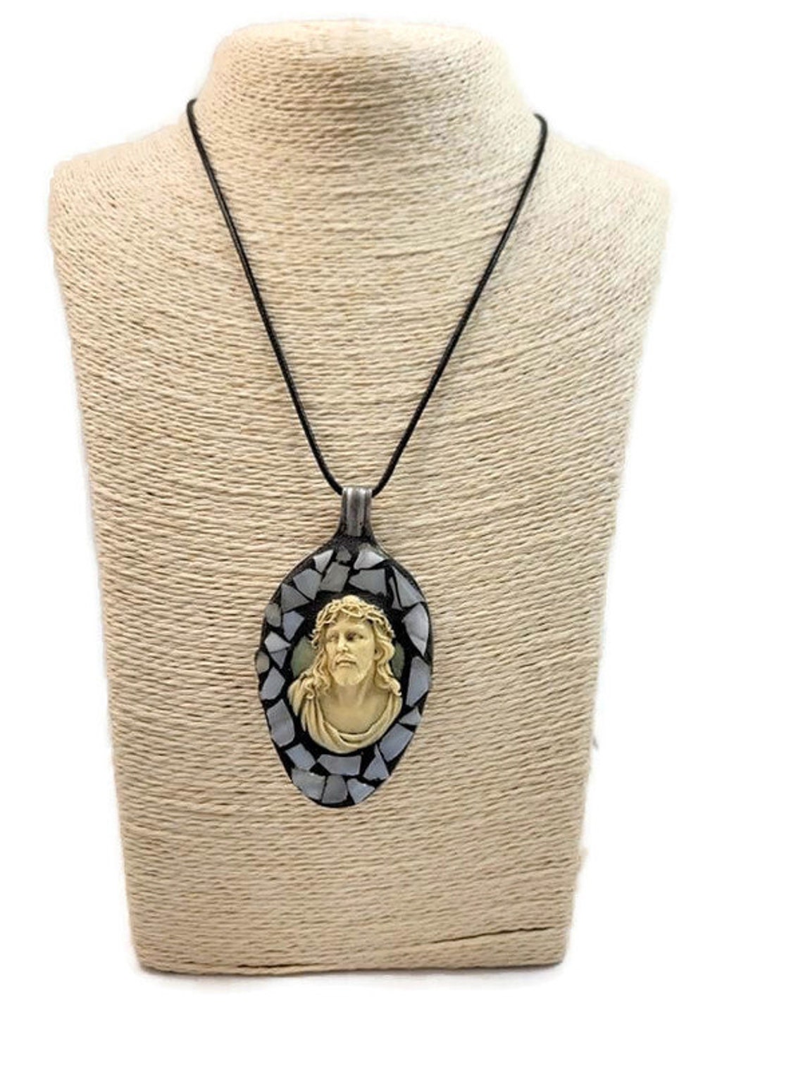 Mosaic Stained Glass Jesus Spoon Pendant Necklace Religious - Etsy