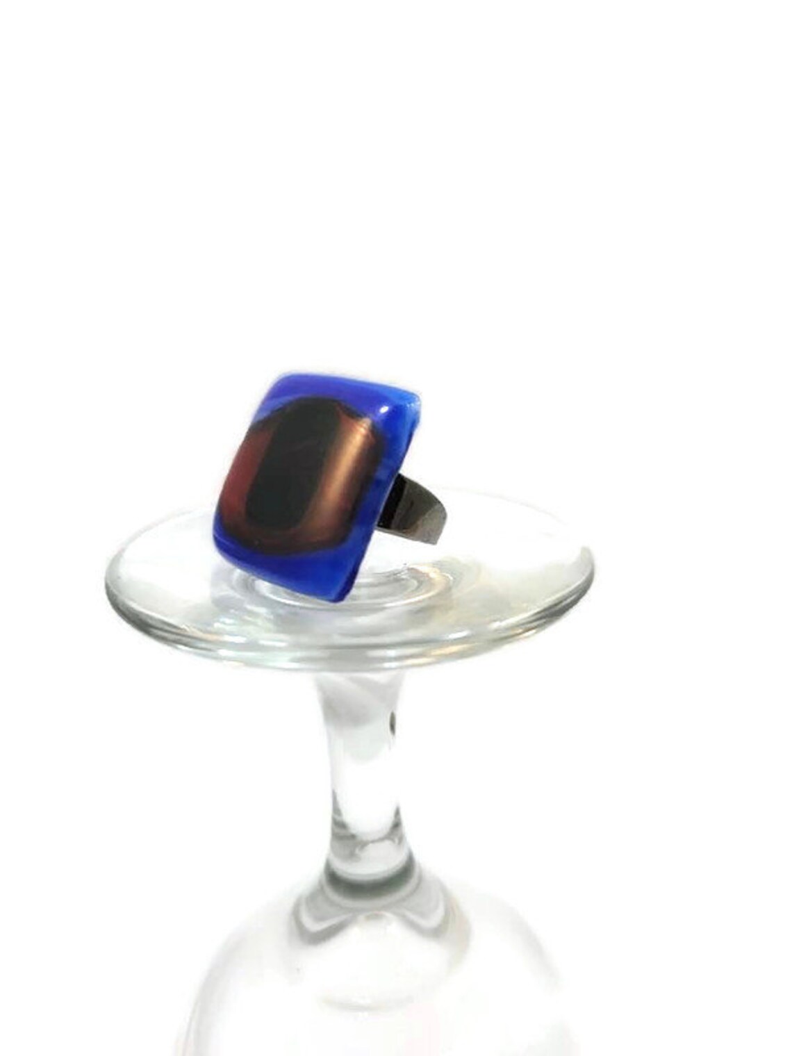 US Size 8.5 Fused Glass Ring Blue and Red Large 1 X - Etsy