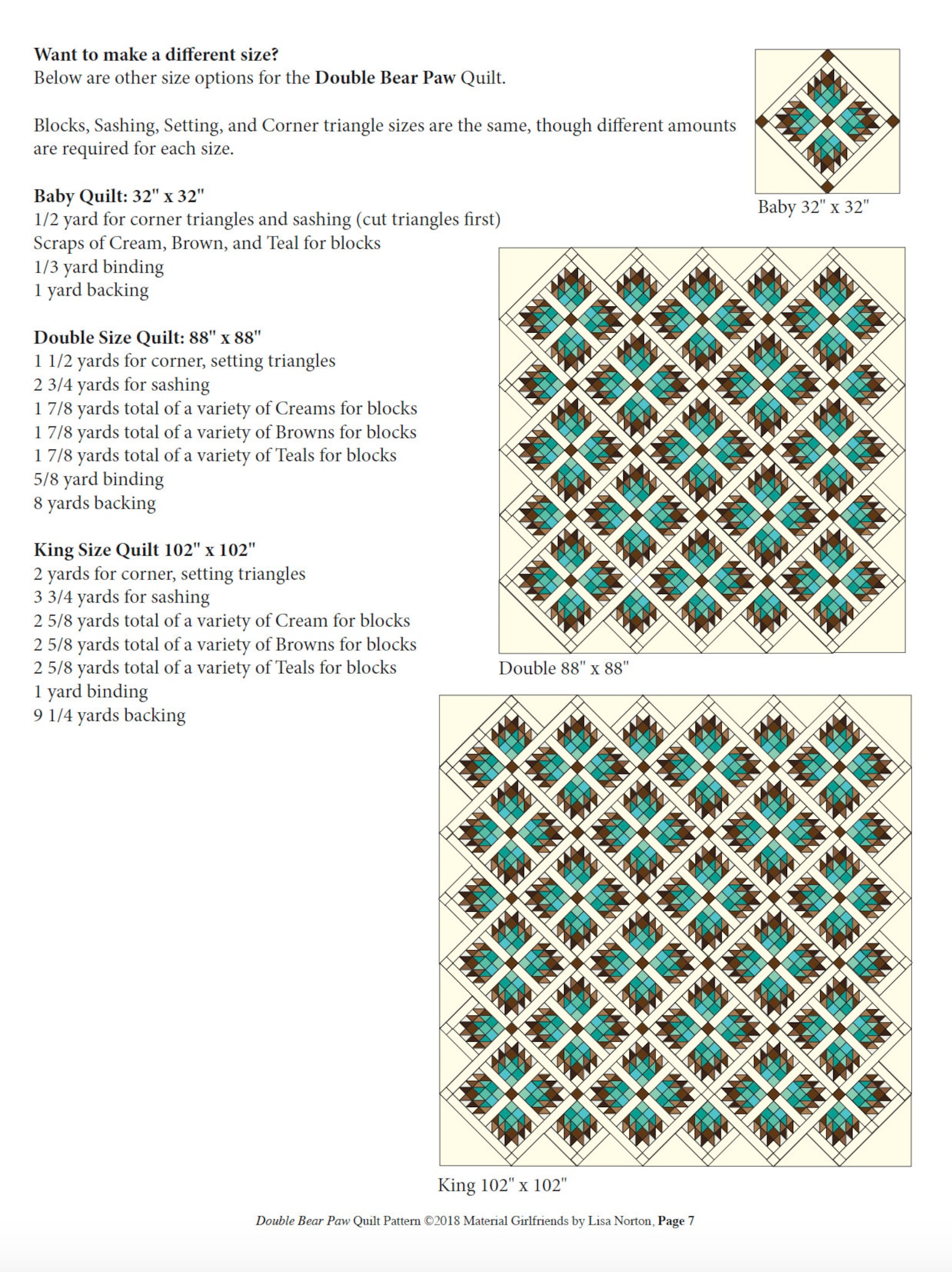 Digital Download Double Bear Paw Quilt Pattern by Material Girlfriends, Beginner Quilt Pattern ...