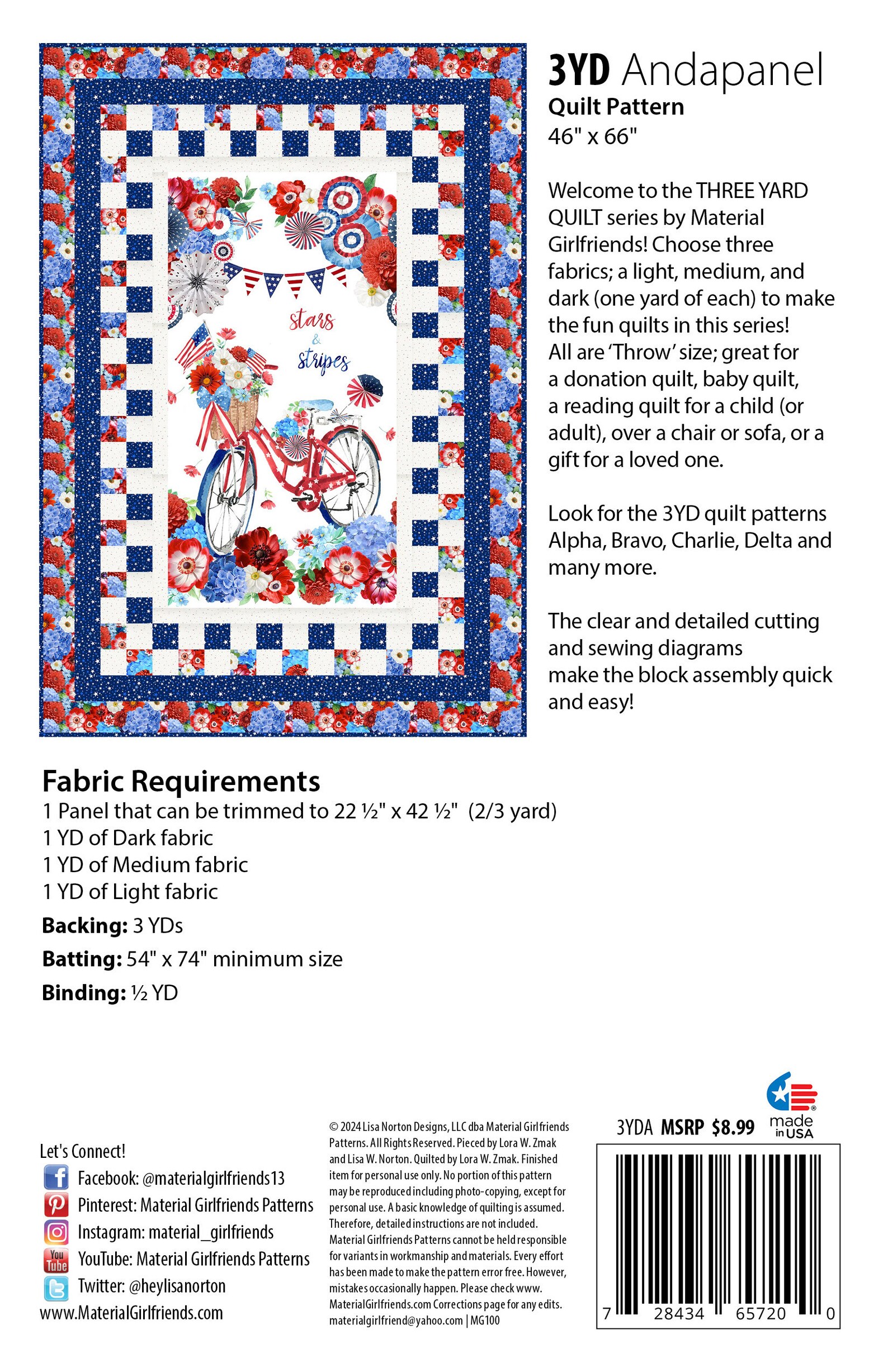 Digital Download 3YD Andapanel, Easy Throw Size Quilt, Fast, Fun, Three ...