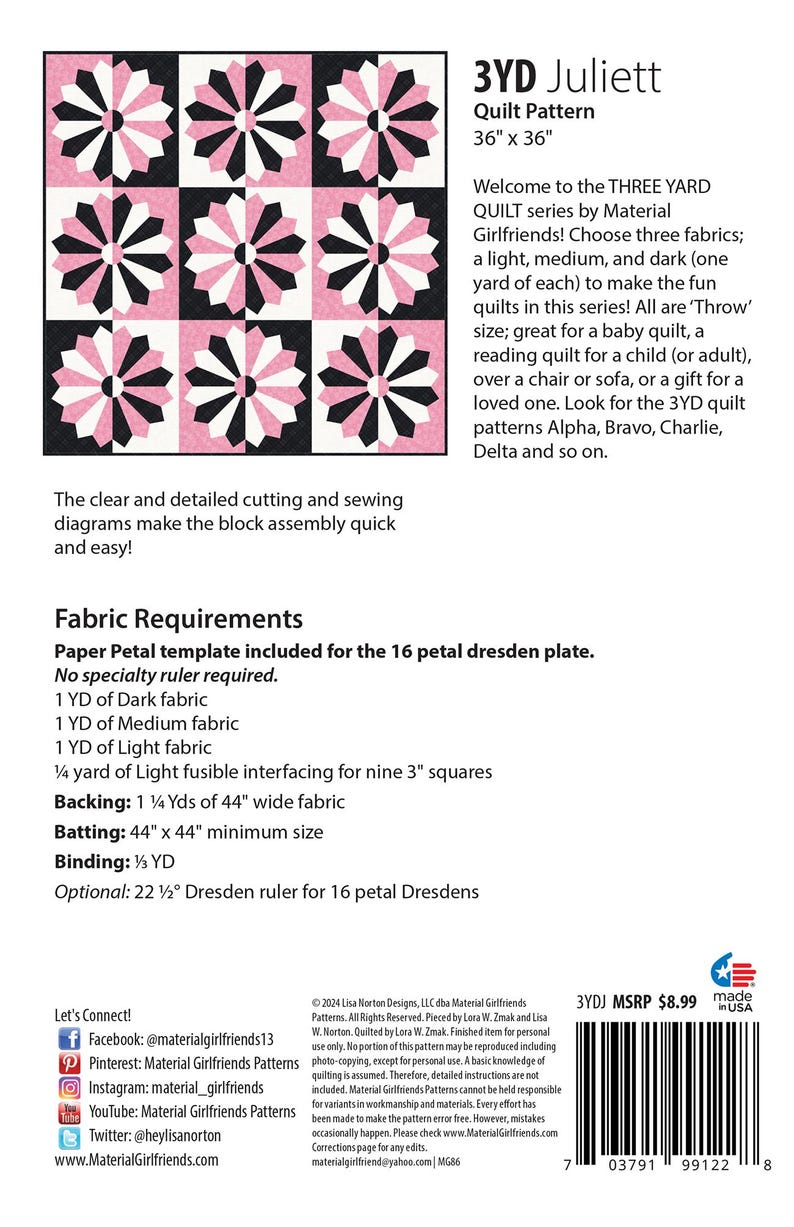 Dresden Plate Quilt Pattern: 3YD Juliett, Baby Quilt (digital Download ...