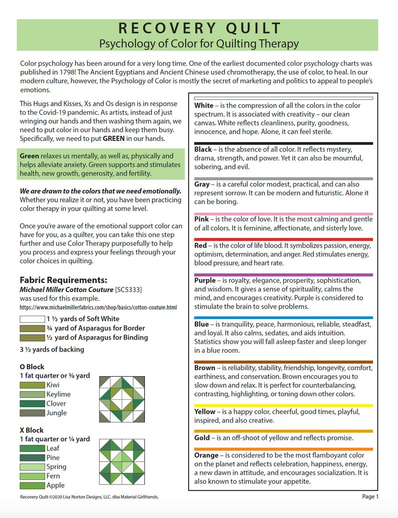 Digital Download Recovery Quilt Psychology of Color for - Etsy
