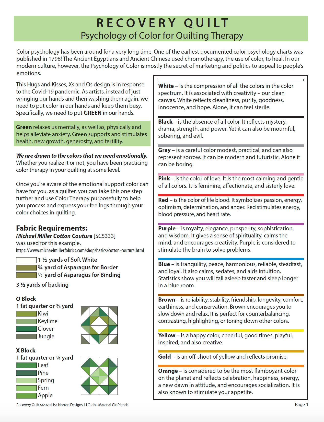 Digital Download Recovery Quilt, Psychology of Color for Quilting ...