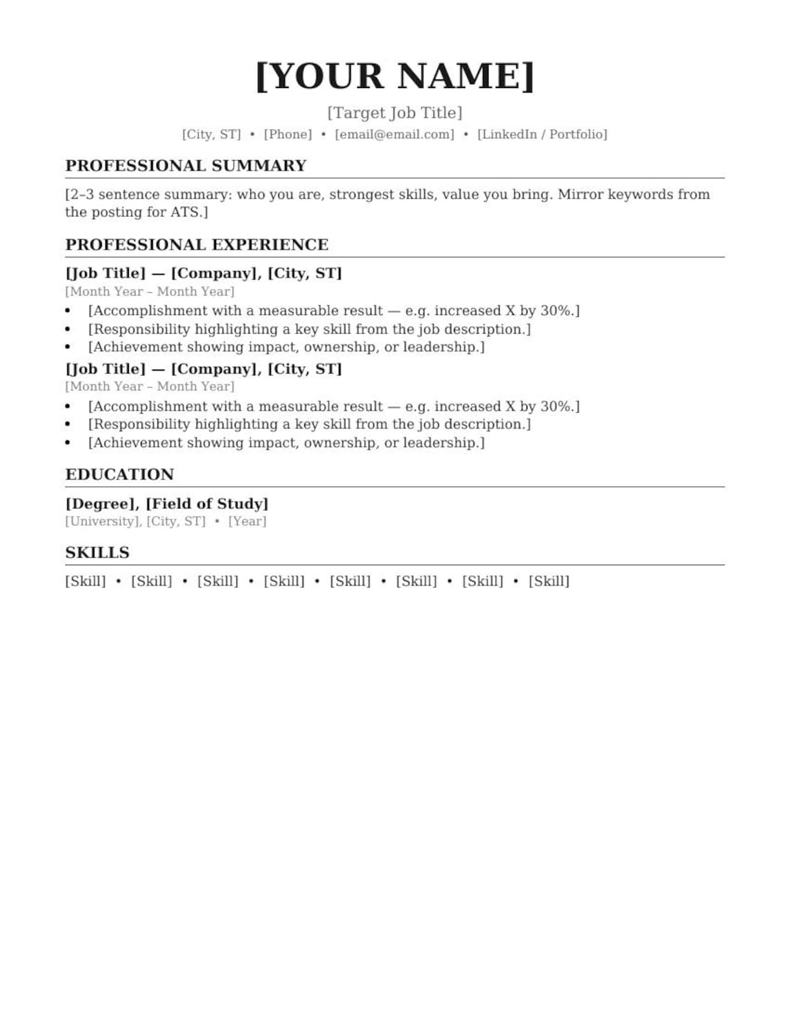 Executive ATS Resume Template | Ats-friendly CV Template, Editable ...