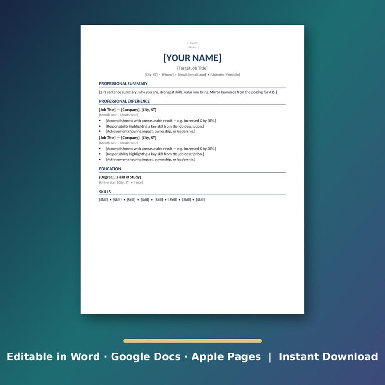 Corporate With Photo Resume Template | Ats-friendly CV Template ...