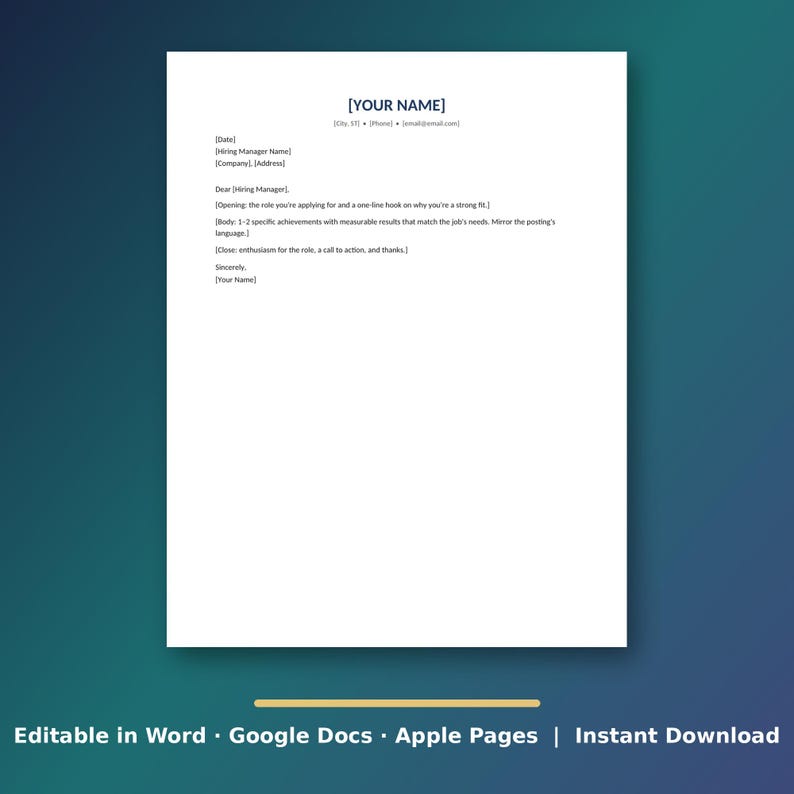 Corporate Cover Letter Template | Editable Matching Cover Letter ...
