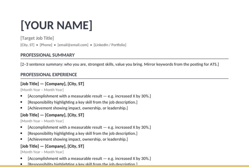 Bold 2-page Resume Template | Ats-friendly CV Template, Editable ...