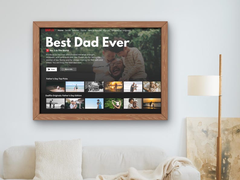 Editable Father Day Gift Dadflix Canva Template Movie Poster Dad Photo ...