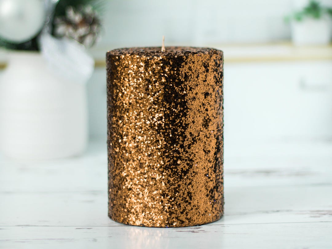 Coffee Brown Glitter Metallic Pillar Candle Unscented: Decorative Use ...