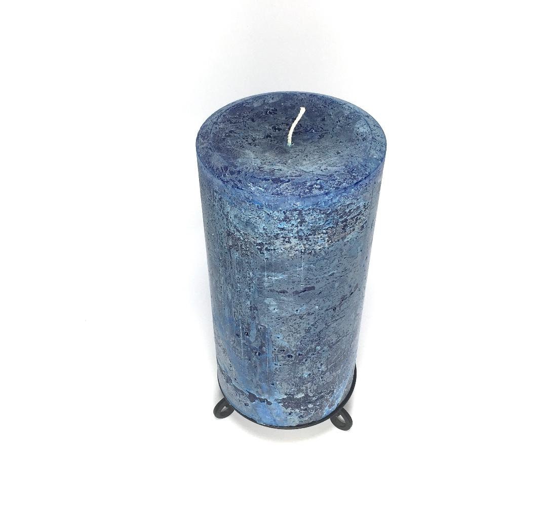 Classic Blue Rustic Textured Unscented Block Pillar Candle - Etsy