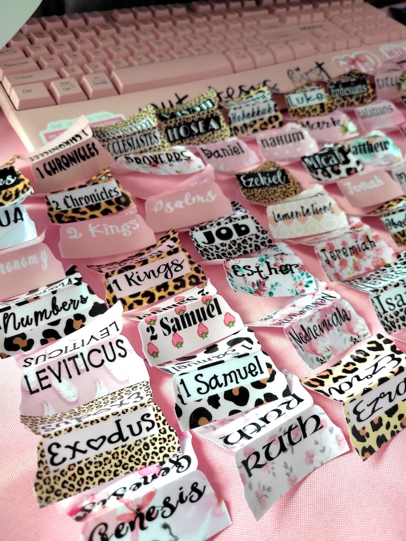 Laminated Pink Leopard Bible Tabs, Large Print, 66 Books Old & New ...