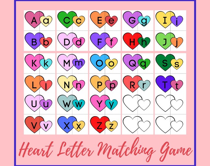 Heart Alphabet Matching Game, Print at Home, Digital Download, Alphabet ...