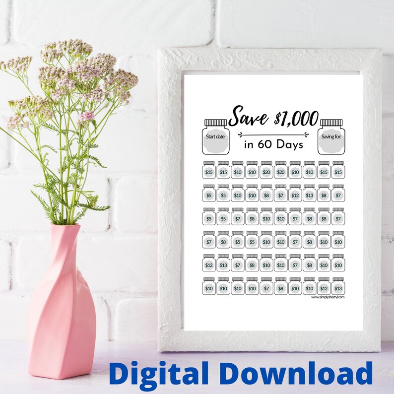 Save 1,000 Dollars in 60 Days Printable, Savings Printable, Savings ...