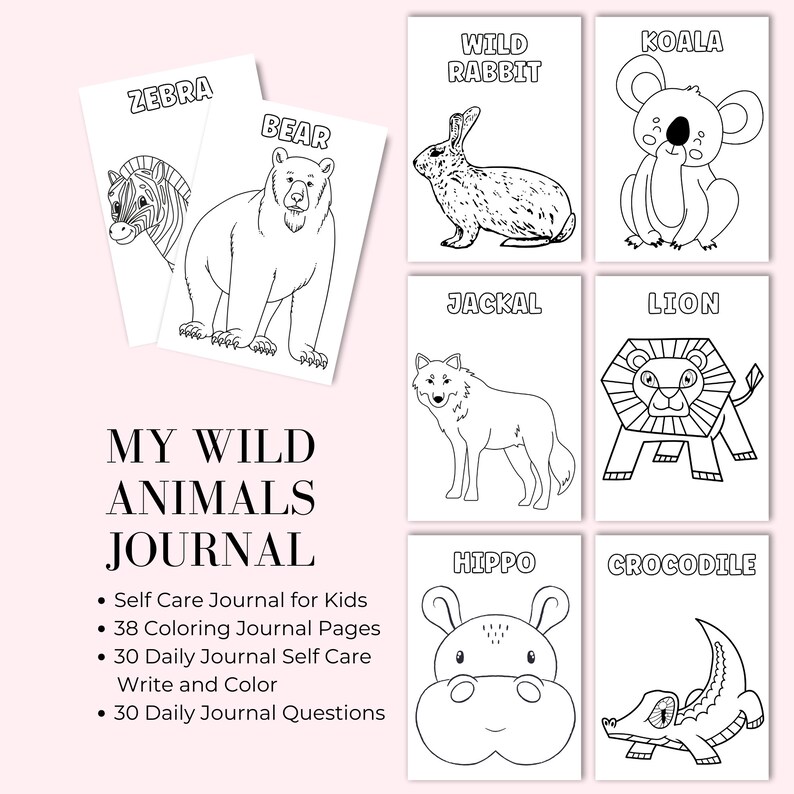 30 Day Guided Journal for Kids, My Wild Animals Journal, Coloring Self ...